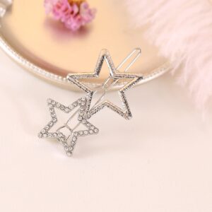 2Pcs Hollow Star Hair Clips, Non-Slip Metal Geometric Hairpin, Elegant Rhinestone Hair Barrettes for Women Lady Girls Styling Hair Accessories (Silver)