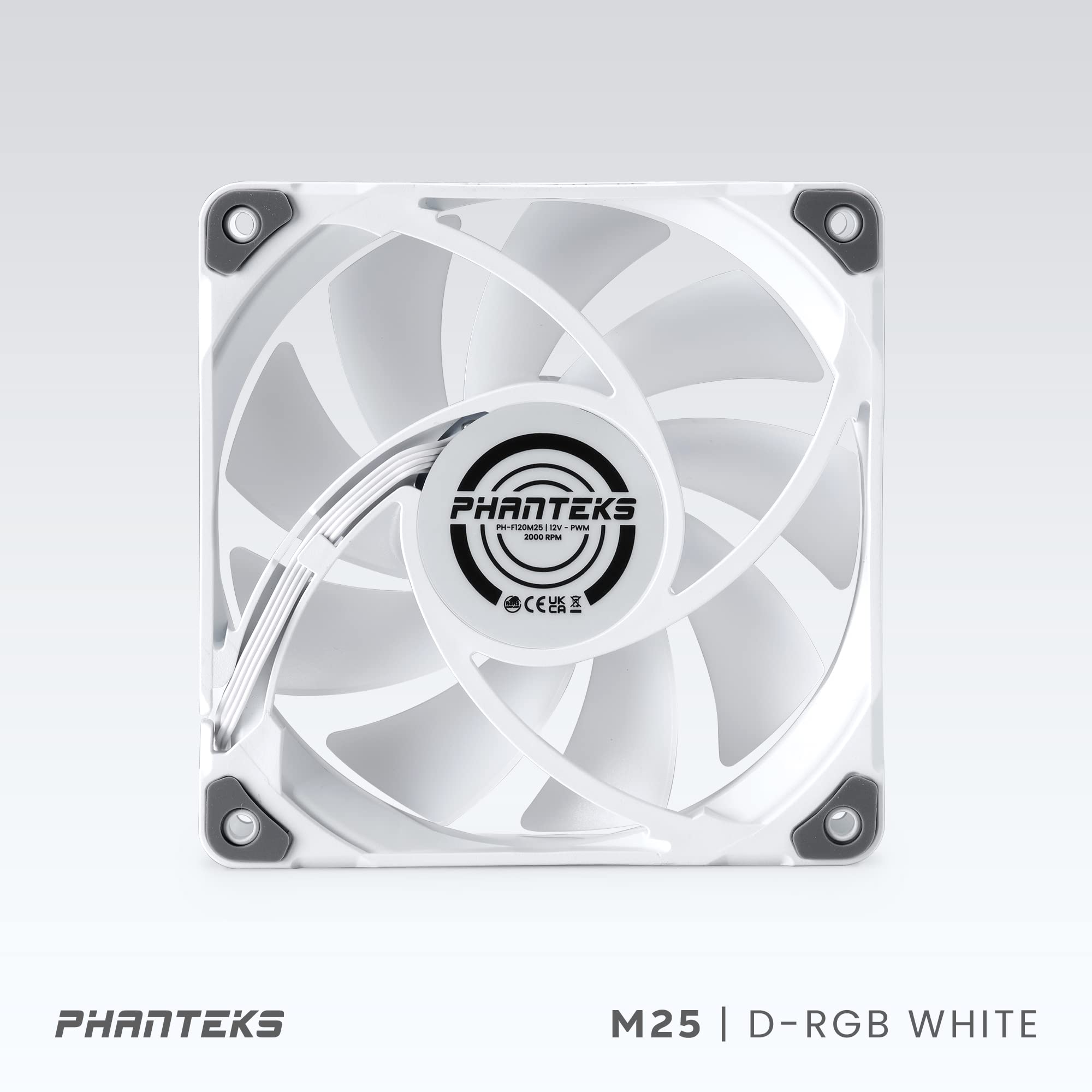 Phanteks (PH-F120SK_DRGB_PWM_WT01_3P) SK120 DRGB PWM FAN 3Pack – 3X 120mm fan, high airflow nine-blade design, DRGB Lighting, rubber dampening washers - White 