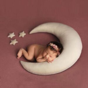 Newborn Photography Posing Pillow Crescent Moon Star Pillows Posing Beans Moon Stars Pillow Set Infant Boy Girl Baby Picture Prop Halloween Christmas Newborn Photography Prop Decor Accessory(Pink)