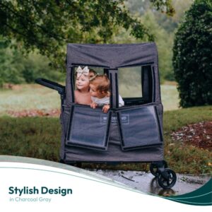 WONDERFOLD Stroller Wagon Wind Cover Made of Premium Breathable Cationic Fabric with Hook-and-Loop Window Openings for Easy Access and Zipper Storage Pocket Access (Fits Only W4 Elite/Luxe)