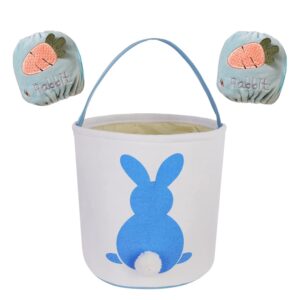 easter bunny basket bags fluffy tails printed rabbit toys bucket totes & carrot cuff guard covers for kids canvas carrying(blue)