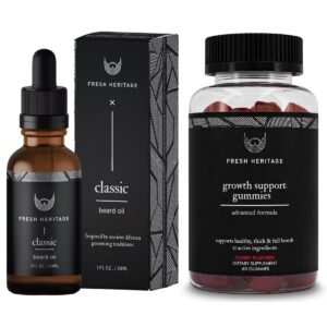 fresh heritage faster beard growth bundle - beard oil & hair growth vitamin gummies - helps fast beard growth - beard oil kit for men - classic scent