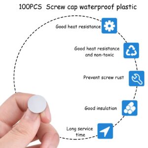 100 PCS Screw Cap Covers Plastic Screw Caps for Phillips Screws Head Waterproof Screw Covers Three in One Eccentric Wheel Plastic Decorative Cover Self-Tapping Screw Cover (17mm, White)