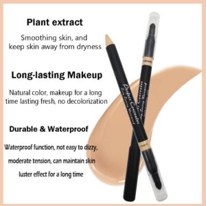 AKARY Face Full Range of Coverage Concealer Pencil for Face, 2 in 1 Dual-Sided Eyebrow Face Concealer Crayon Highlighter Stick, Professional Waterproof Foundation Concealer for Eye Dark Circles, Blackheads, Concealer Pencil with Brush for Men and Women (#