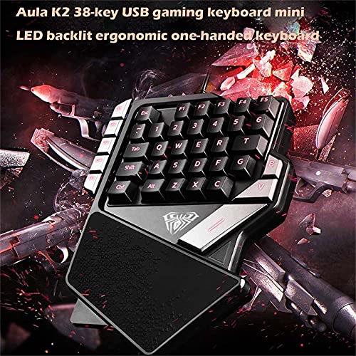 Niaviben Mini One-Handed Gaming Keyboard with Wrist Rest 38 Keys USB Wired Gaming Keyboard LED Backlight Ergonomic Keyboard Applies to PC Office (Black)