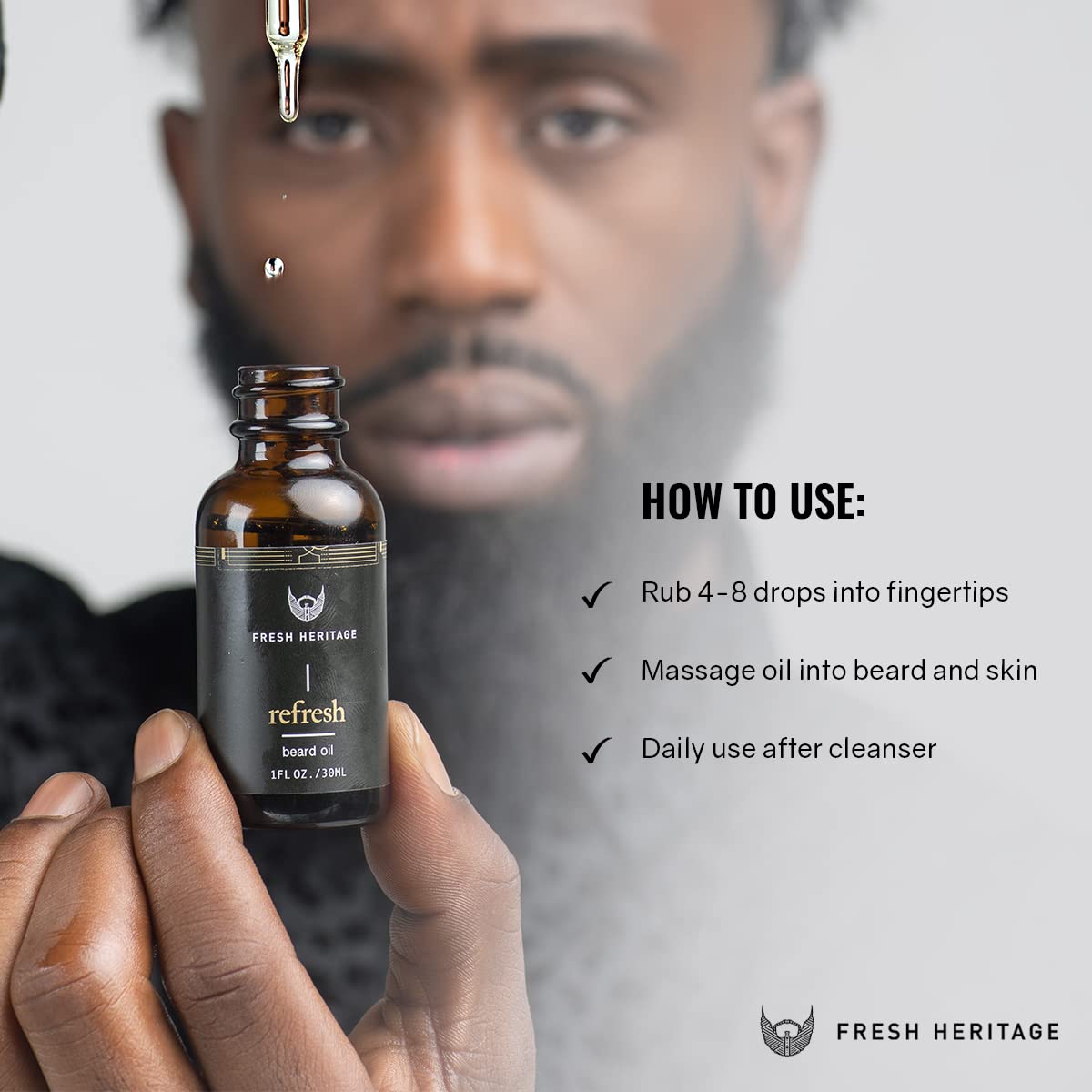 Fresh Heritage Faster Beard Growth Bundle - Beard Oil & Hair Growth Vitamin Gummies - Helps Fast Beard Growth - Beard Oil Kit for Men - Classic Scent