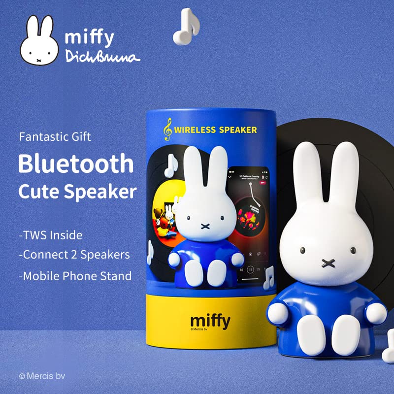 Miffy Portable Bluetooth Speakers, Cute Portable Wireless Speakers with Loud Stereo Sound, Built-in Mic, TF-Card Slot, Dual Pairing,40H Playtime for Room, Desk Decor, for her (Orange)