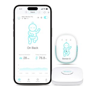 sense-u smart baby monitor pro(long range) with arousal vibration, audible & app alerts anywhere: tracks abdominal movement, rollover, sleeping position, feeling temperature, wearable sleep monitor