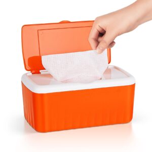 flenpptly baby wipes dispenser, wipe holder for baby & adult, refillable wipes container, keep wipes fresh and clean, one-handed operation (orange)