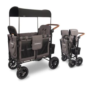 wonderfold w2 luxe stroller wagon (2 seater) - collapsible wagon stroller with seats with magnetic buckle 5-point harnesses and adjustable sun canopy, charcoal gray