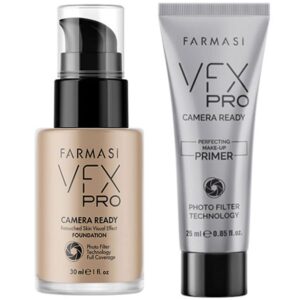 farmasi vfx pro natural beige and vfx pro primer long lasting liquid foundation set, skin moisturizer advanced breathable hydrating full coverage makeup for face makeup set