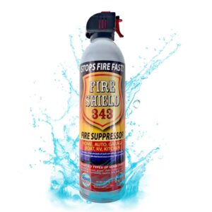 Fire Shield 343 - Home & MOBILE Use Aerosol Fire Suppressant Spray Foam Eliminates Gasoline, Kitchen Grease, Oil, Wood Fires. For Garage, House, Camping, RV & More