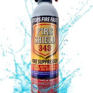 Fire Shield 343 - Home & MOBILE Use Aerosol Fire Suppressant Spray Foam Eliminates Gasoline, Kitchen Grease, Oil, Wood Fires. For Garage, House, Camping, RV & More