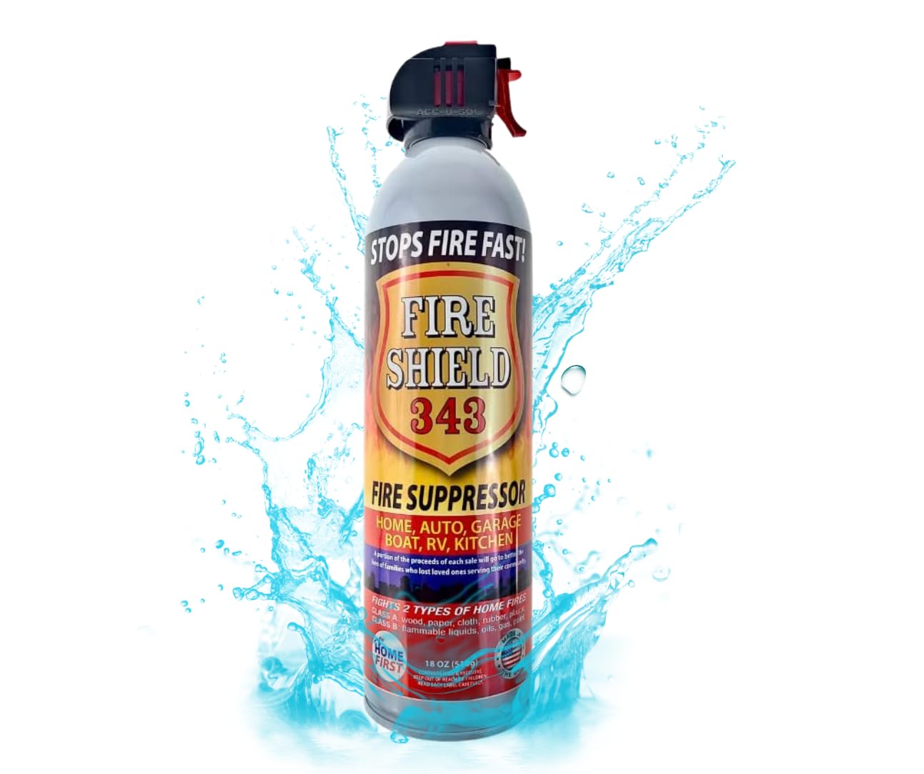 Fire Shield 343 - Home & MOBILE Use Aerosol Fire Suppressant Spray Foam Eliminates Gasoline, Kitchen Grease, Oil, Wood Fires. For Garage, House, Camping, RV & More