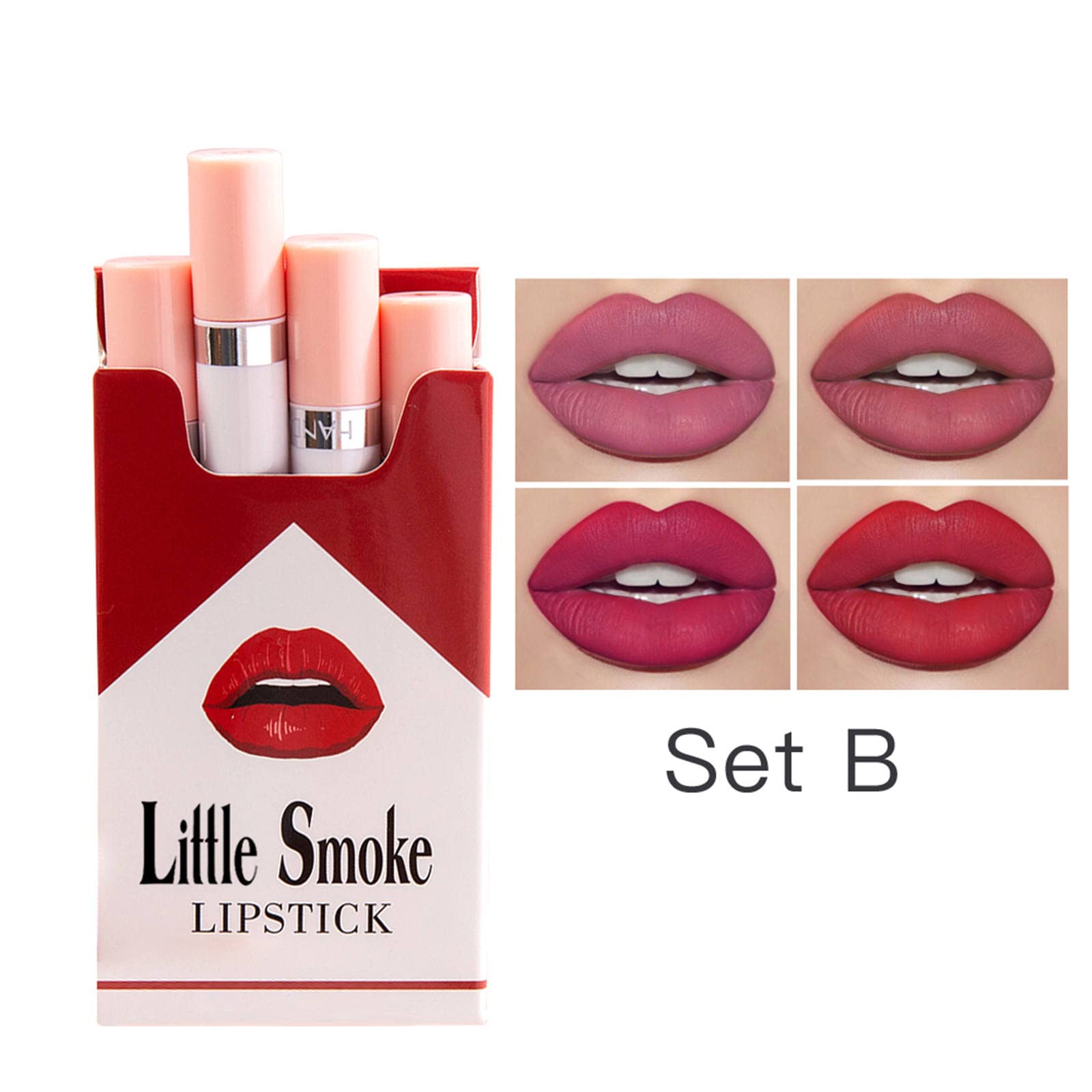 SINGOVE 4 Colors Matte Cigarette Lipstick Pack Set Tube Nude Red Lips Long Lasting Waterproof Lip Gloss Liquid Lipstick Women Make up Velvet Cosmetic Lipsticks (B, B)