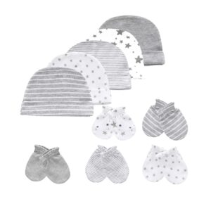 mamimaka baby hat and mittens set newborn baby hats caps for baby boys girls 0-6 months 100% cotton