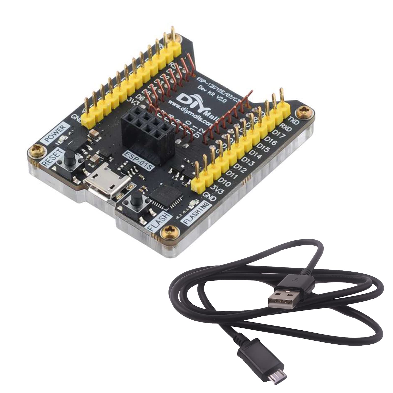 Wishiot ESP8266 ESP-01S ESP-07S ESP-12F Firmware Burning Fixture Development Board Onboard CP2102 Chip with USB to Micro USB Cable 1 meter Support ESP-01 ESP-07 ESP-12E ESP-12S ESP-F Flash Programming