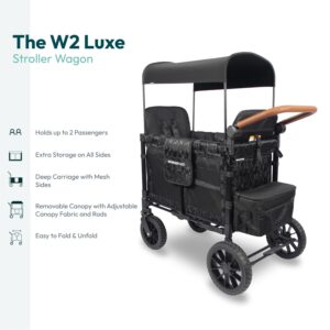 WONDERFOLD W2 Luxe Stroller Wagon (2 Seater) - Collapsible Wagon Stroller with Seats with Magnetic Buckle 5-Point Harnesses and Adjustable Sun Canopy, Elite Black Camo