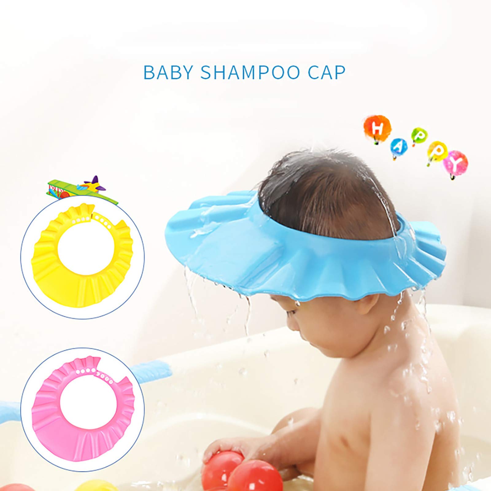 AIRCODE Baby Shower Cap Silicone Bathing Hat Adjustable Shower Cap Infants Soft Protection Shield Hat Safety Visor Cap Hat for Toddler Kids (3pcs)