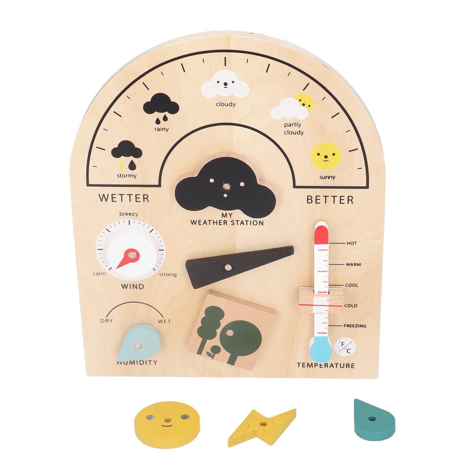 Oreilet Weather Station Toy, Educational Wooden Weatherboard for Kids, Weather Watch Wooden Weather Learning Board, Preschool Learning Toy Climate Teaching