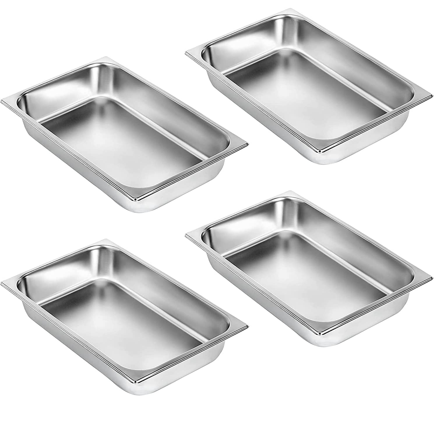 BotaBay Upgrade Set of 4 Hotel Pan Full Size Stainless Stee Table Pan Full Size 4-In Deep Steam Pan & Stainless Steel Steam Table Pan for Hotels Food Steam Table Pan (20x12x4in)