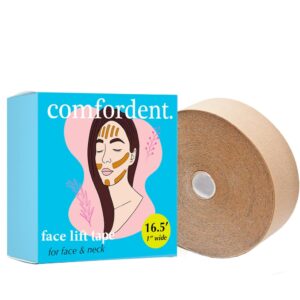 comfordent kinesiology tape for face & neck lift - non-invasive wrinkle remover - anti-wrinkle myofascial release - v-line chin skin lifting sticker sleep strip patch roll (beige)