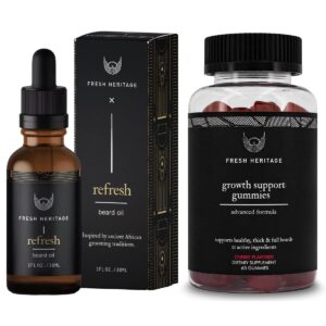 fresh heritage faster beard growth bundle - beard oil & hair growth vitamin gummies - helps fast beard growth - beard oil kit for men - refresh scent