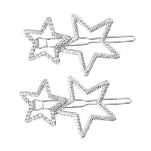 2pcs hollow star hair clips, non-slip metal geometric hairpin, elegant rhinestone hair barrettes for women lady girls styling hair accessories (silver)