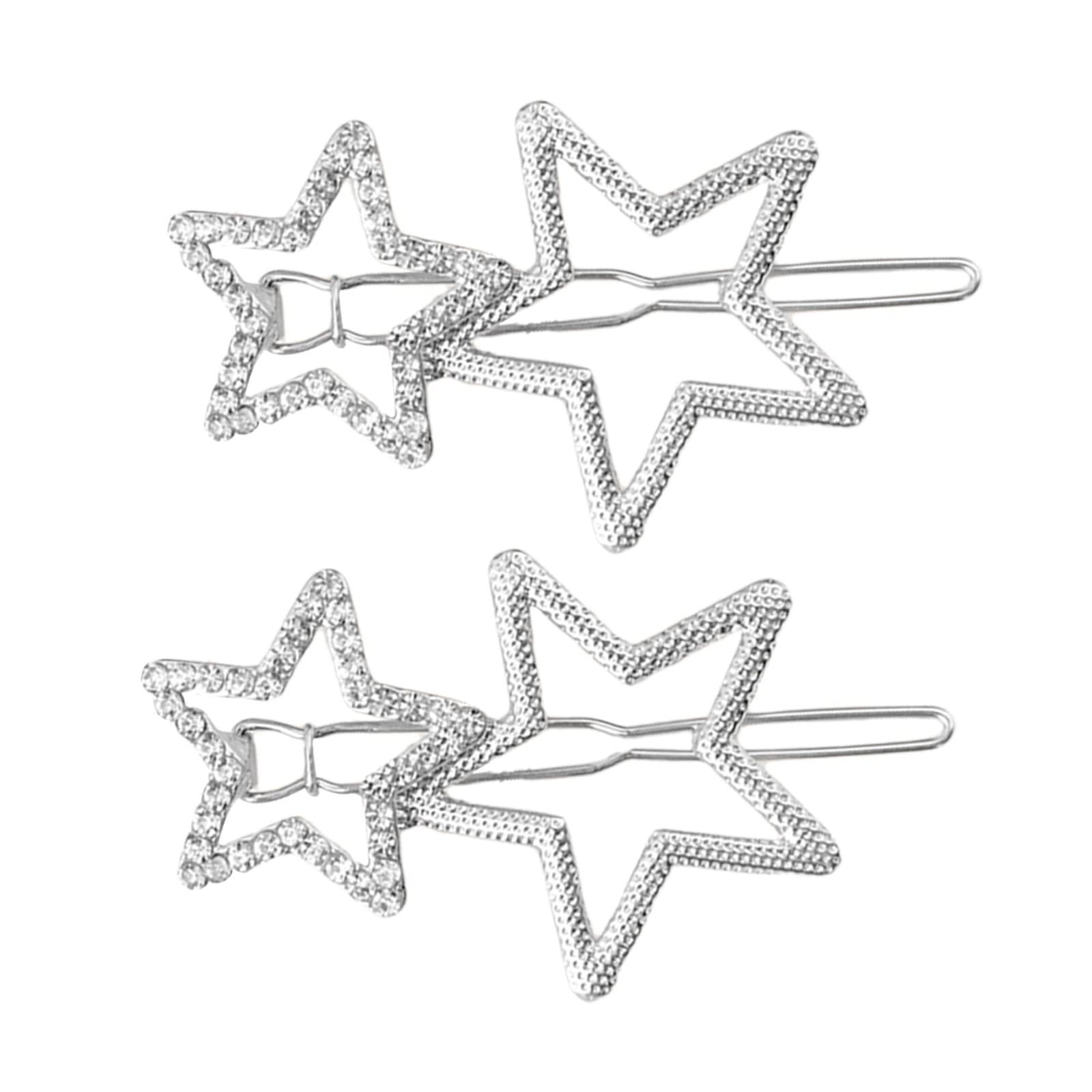 2Pcs Hollow Star Hair Clips, Non-Slip Metal Geometric Hairpin, Elegant Rhinestone Hair Barrettes for Women Lady Girls Styling Hair Accessories (Silver)