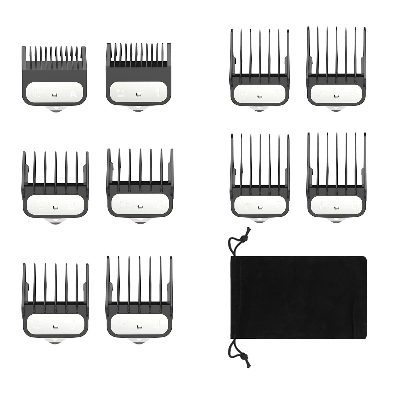 Premium Clipper Guards for Wahl Clippers Trimmers with Metal Clip - 8 Cutting Lengths from 1/16”to 1”(1.5-25mm) Fits for All Full Size Wahl Clippers