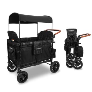 wonderfold w4 luxe stroller wagon (4 seater) - collapsible wagon stroller with seats with magnetic buckle 5-point harnesses & sun canopy, elite black camo