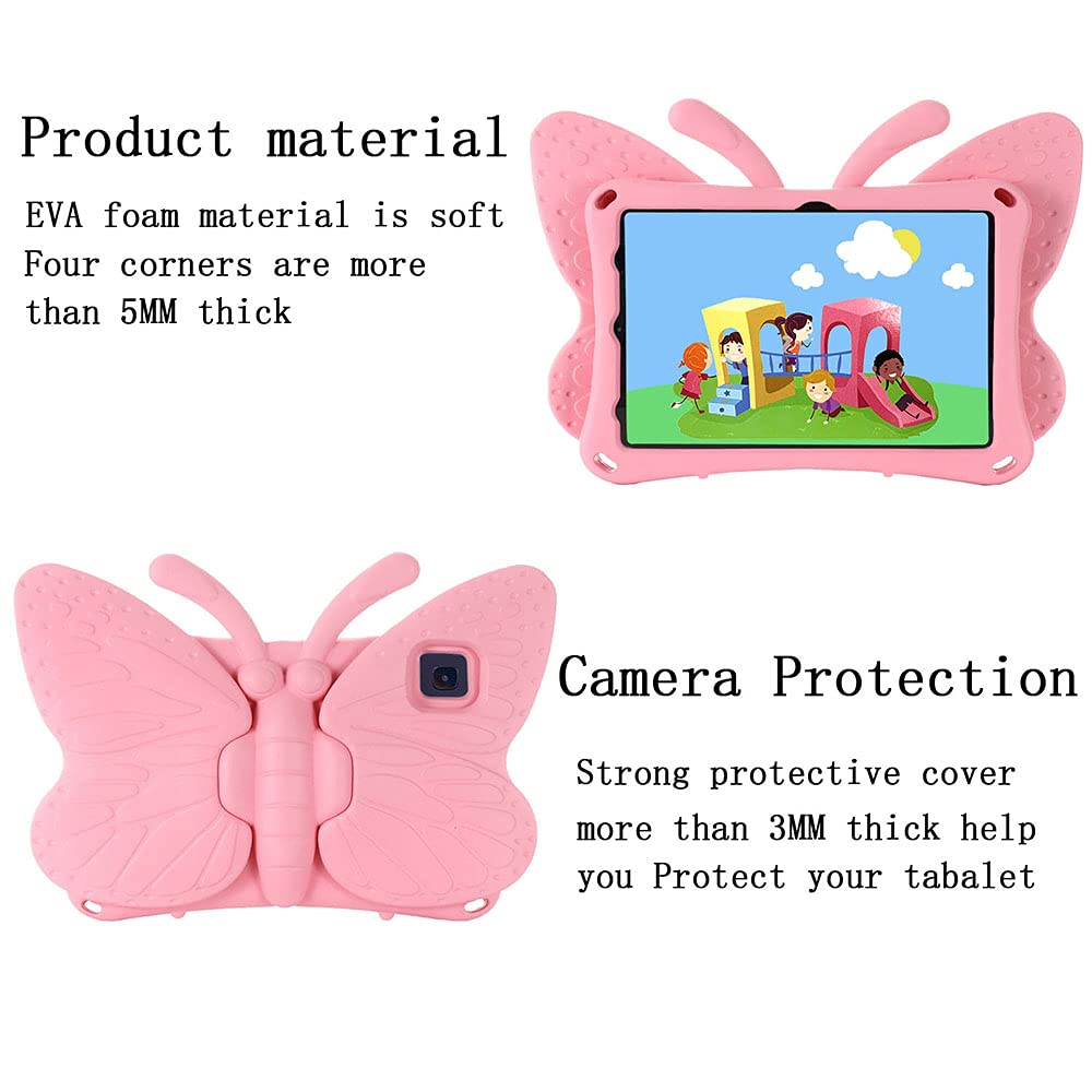 Tading Kids Case for Samsung Galaxy Tab A8 10.5" 2022 (SM-X200/SM-X205/SM-X207), Shockproof Light Weight Protective Stand Cover for Galaxy Tab A8 10.5 Inch, Cute Butterfly - Pink