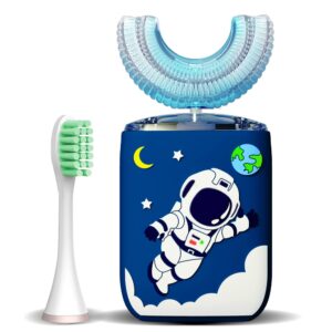 kids ultrasonic electric toothbrush, u shaped rechargeable automatic toothbrushes with replacement brush 6 cleaning mode smart timer 360° sonic dental care for ages 2-7 child (blue)