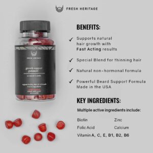 Fresh Heritage Faster Beard Growth Bundle - Beard Oil & Hair Growth Vitamin Gummies - Helps Fast Beard Growth - Beard Oil Kit for Men - Refresh Scent