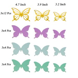 Menoeceus 72 Pcs 3D Butterfly Wall Decor Gold Butterfly Decorations Double Layer Removable Butterfly Wall Stickers for Birthday Wedding Party Cake Kids Room Decor DIY Gift