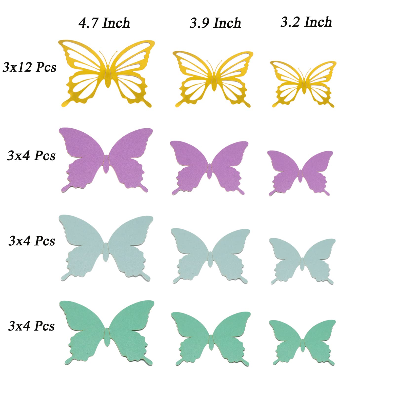 Menoeceus 72 Pcs 3D Butterfly Wall Decor Gold Butterfly Decorations Double Layer Removable Butterfly Wall Stickers for Birthday Wedding Party Cake Kids Room Decor DIY Gift