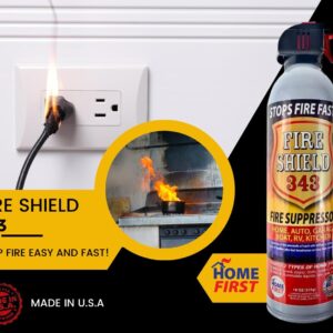 Fire Shield 343 - Home & MOBILE Use Aerosol Fire Suppressant Spray Foam Eliminates Gasoline, Kitchen Grease, Oil, Wood Fires. For Garage, House, Camping, RV & More