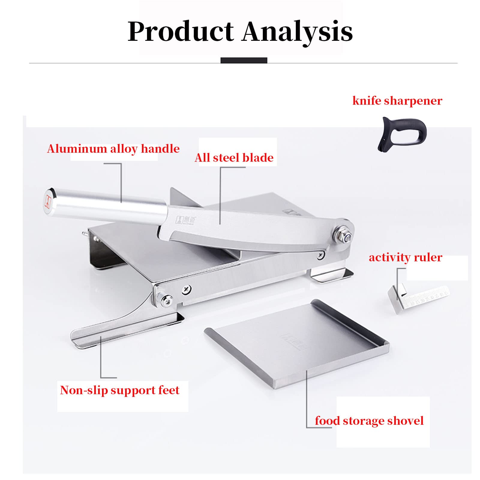 HENWAFX Manual Meat Slicer, biltong cutter Ribs Cut Chicken slicer Jerky Slicer Stainless Steel Household Deli Slicer