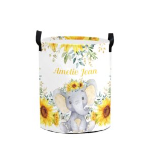 cute elephant watercolor sunflowers storage bin, waterproof oxford fabric clothes basket organizer for laundry hamper,toy bins,gift baskets, bedroom, clothes,baby nursery