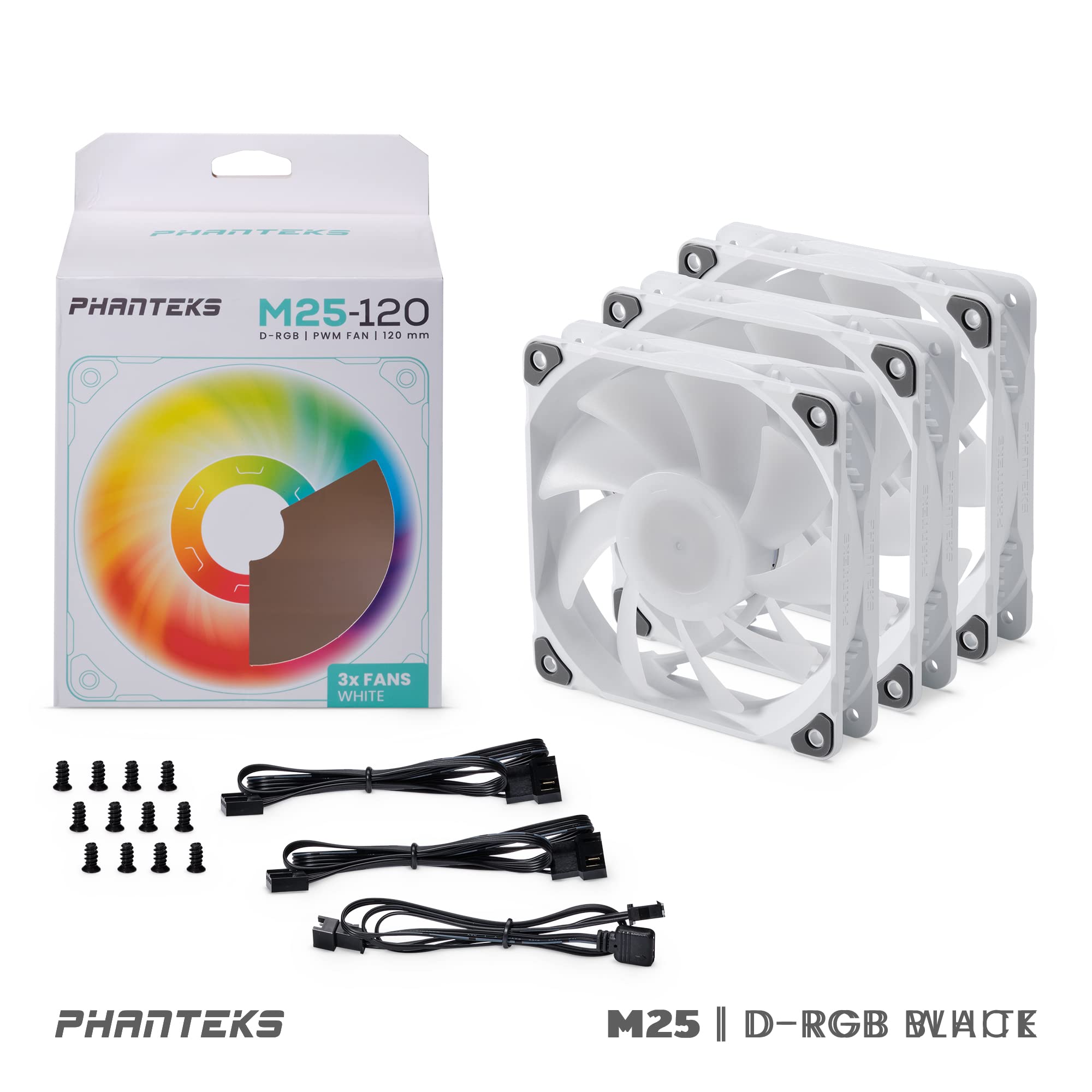 Phanteks (PH-F120SK_DRGB_PWM_WT01_3P) SK120 DRGB PWM FAN 3Pack – 3X 120mm fan, high airflow nine-blade design, DRGB Lighting, rubber dampening washers - White 