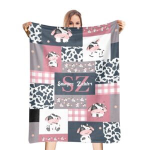 nzoohy cute cows print patchwork personalized baby blanket for girl boy soft warm newborn throw naps swaddle custom blanket 30x40 in 30 * 40 in