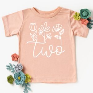 Two Floral 2nd Birthday Shirt for Toddler Girls Second Birthday Outfit White on Mustard Shirt 3T