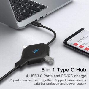 USB C to USB Hub Adapter,Type-C to USB 3.0 Hub,4 USB 3.0 Ports and 1 USB C High-Speed Charging Port Compatible with Chromebook/Laptop/Notebook/Tablet/Phone