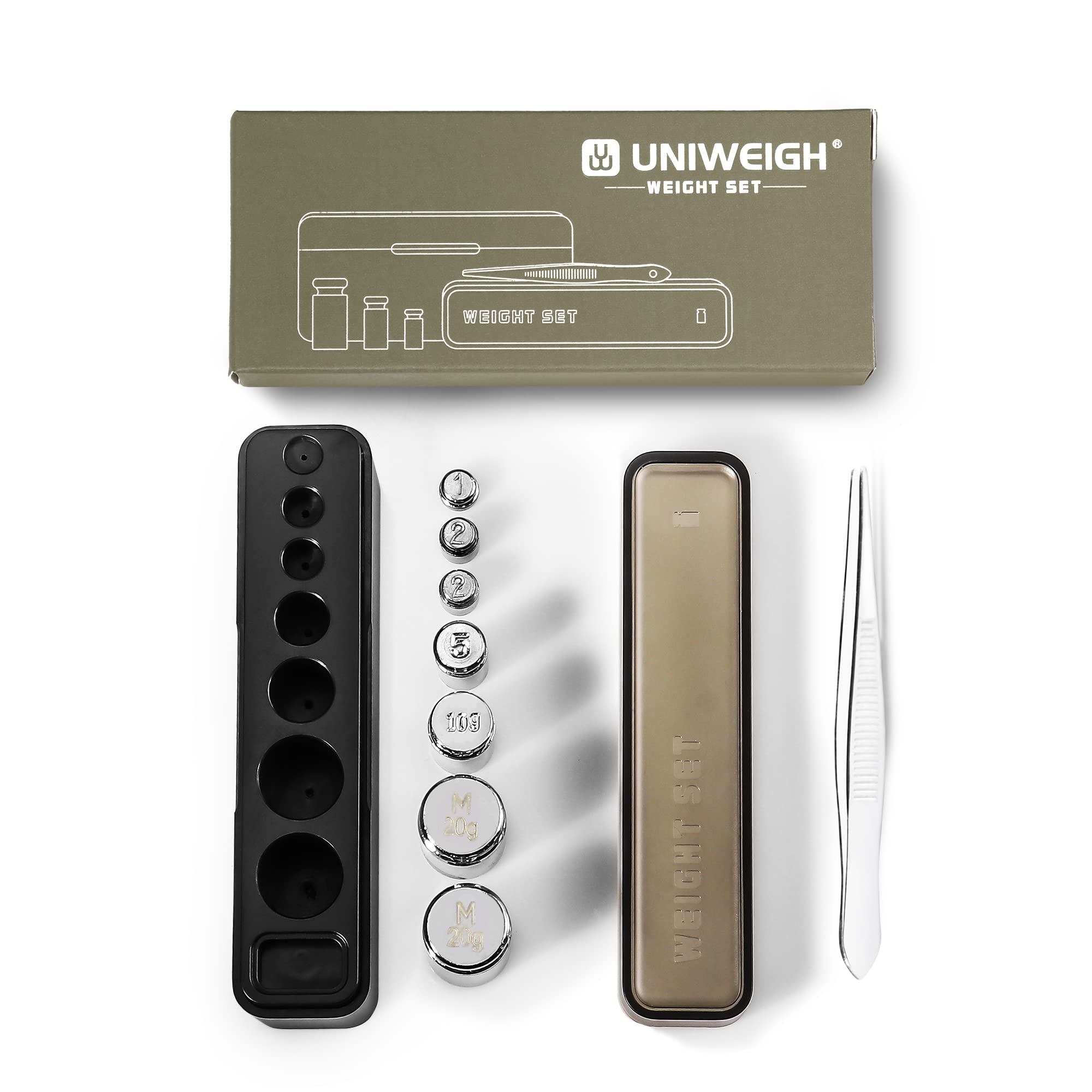 UNIWEIGH Calibration Weights Set, 7pcs 1-60g Calibration Gram Scale Weights Kit, Small Test Weight for Scales Digital Weight Grams, Includes: 1g*1, 2g*2, 5g*1,10g*1, 20g*2,1 Piece Tweezers