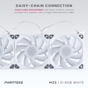 Phanteks (PH-F120SK_DRGB_PWM_WT01_3P) SK120 DRGB PWM FAN 3Pack – 3X 120mm fan, high airflow nine-blade design, DRGB Lighting, rubber dampening washers - White 