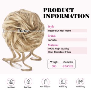 Earfodo Messy Bun Hair Piece, Messy Hair Bun Scrunchies for Women Tousled Updo Bun Synthetic Wavy Curly Chignon Ponytail Hairpiece for Daily Wear(27/613#:Strawberry Blonde & Bleach Blond Mixed)…