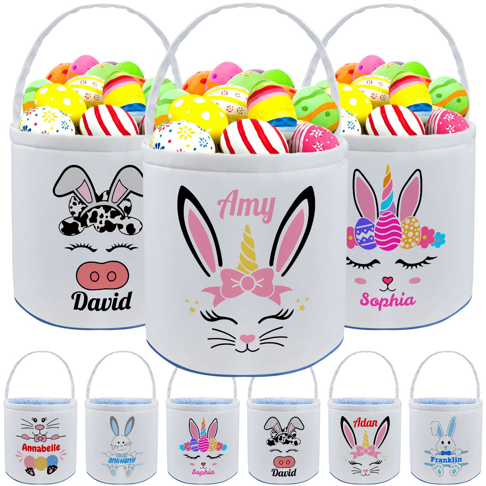 Personalized Easter Basket with Name for Kids Custom Canvas Easter Buny Bucket Gift for Boys Girls