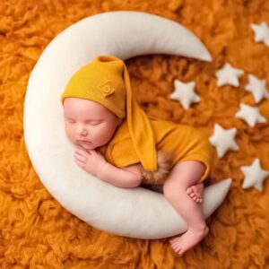 Newborn Photography Posing Pillow Crescent Moon Star Pillows Posing Beans Moon Stars Pillow Set Infant Boy Girl Baby Picture Prop Halloween Christmas Newborn Photography Prop Decor Accessory(Pink)