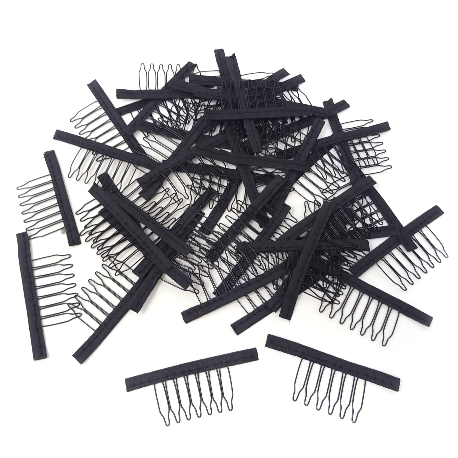 HONBAY 50PCS 7-teeth Wig Clips Wig Combs, Hair Extensions for Wig Caps DIY Wig Accessories Tools, Steel Teeth with Cloth