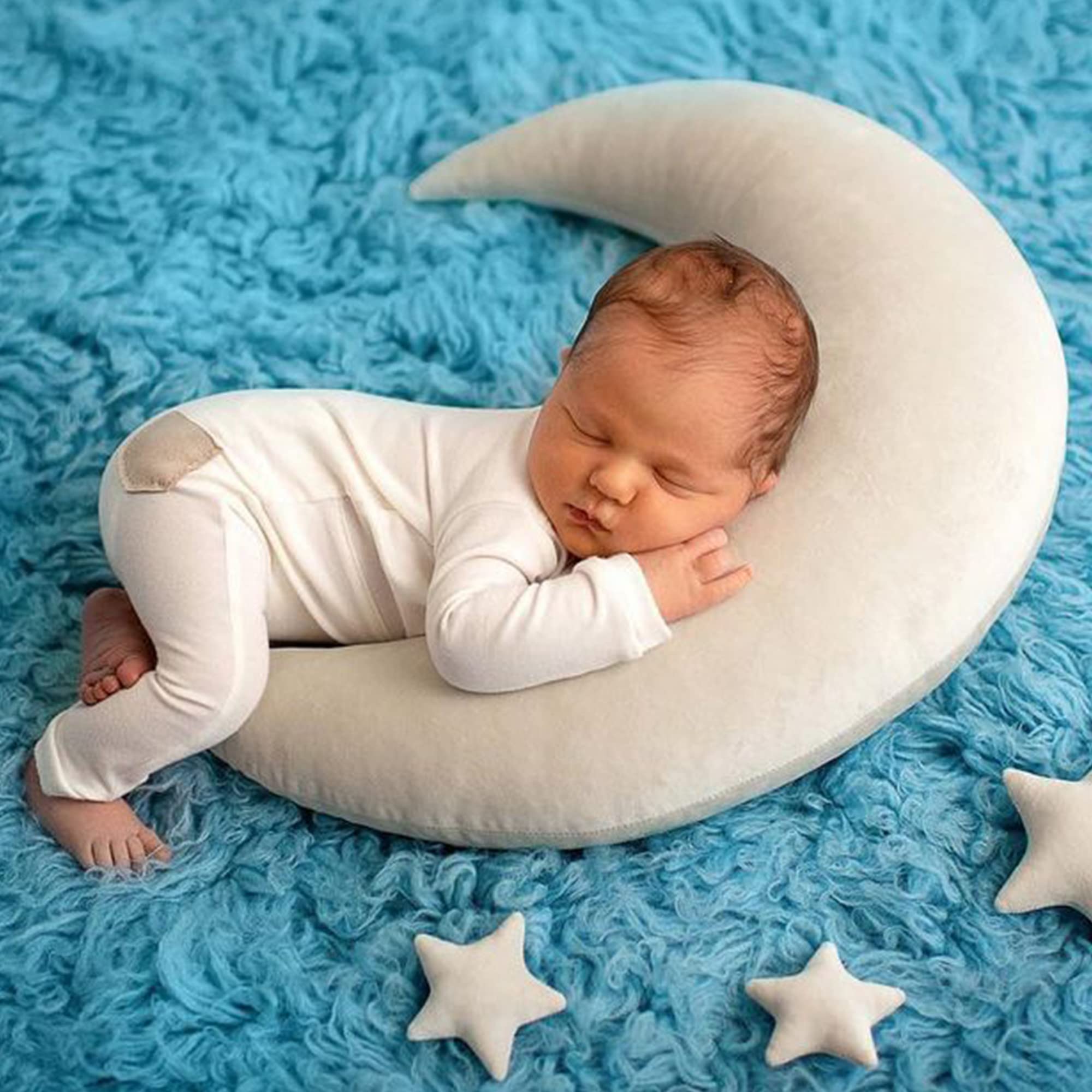 Newborn Photography Posing Pillow Crescent Moon Star Pillows Posing Beans Moon Stars Pillow Set Infant Boy Girl Baby Picture Prop Halloween Christmas Newborn Photography Prop Decor Accessory(Pink)